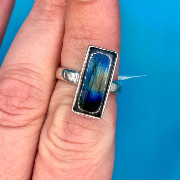Jewelry | Blue Labradorite Flashy Natural Stone 925 Silver Ring Size 7 ...